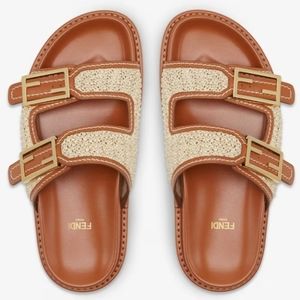 Fendi | Shoes | Fendi Feel Raffia Leather Slide Sandals 4 | Poshmark